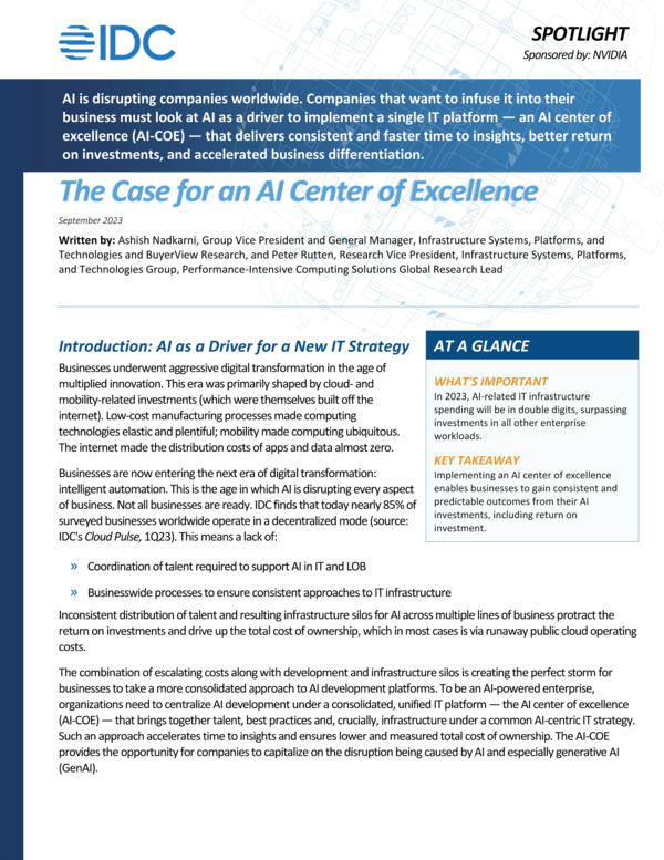 IDC Spotlight Paper: The Case for an AI Center of Excellence